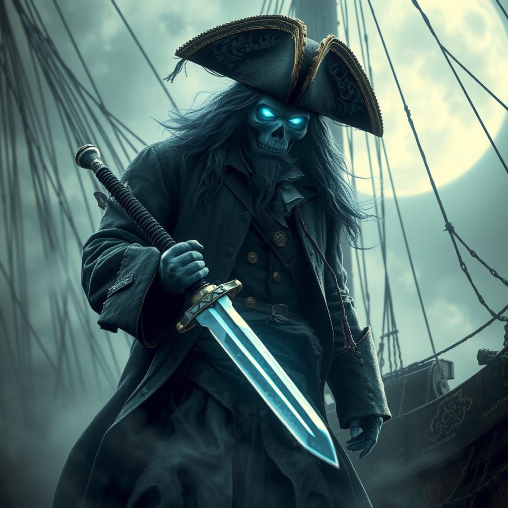 A ghost in suit pirat - Ghostly Pirate in Ethereal Mist