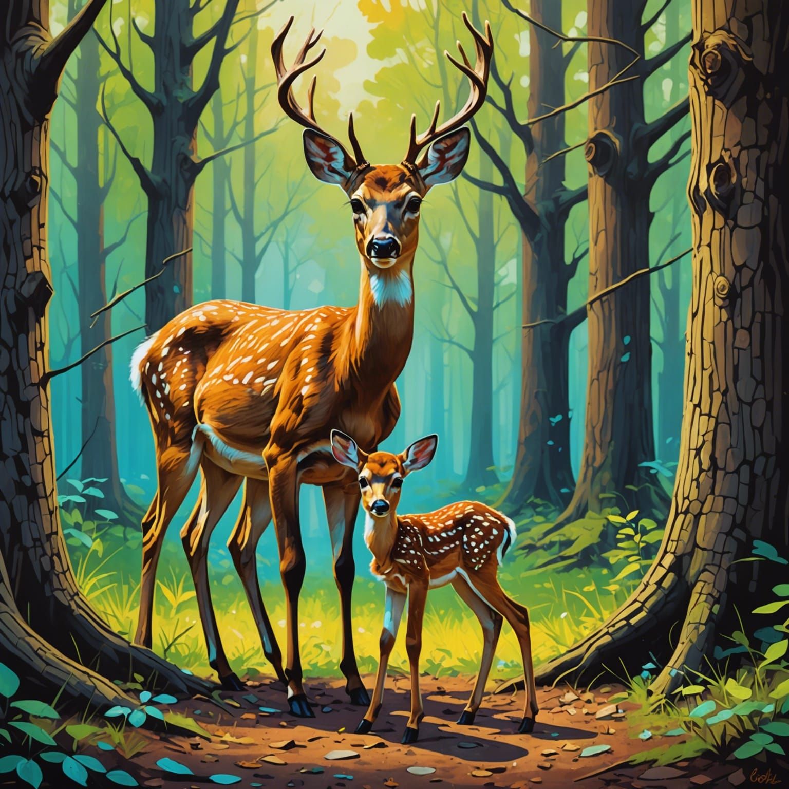 Doe and fawn - AI Generated Artwork - NightCafe Creator