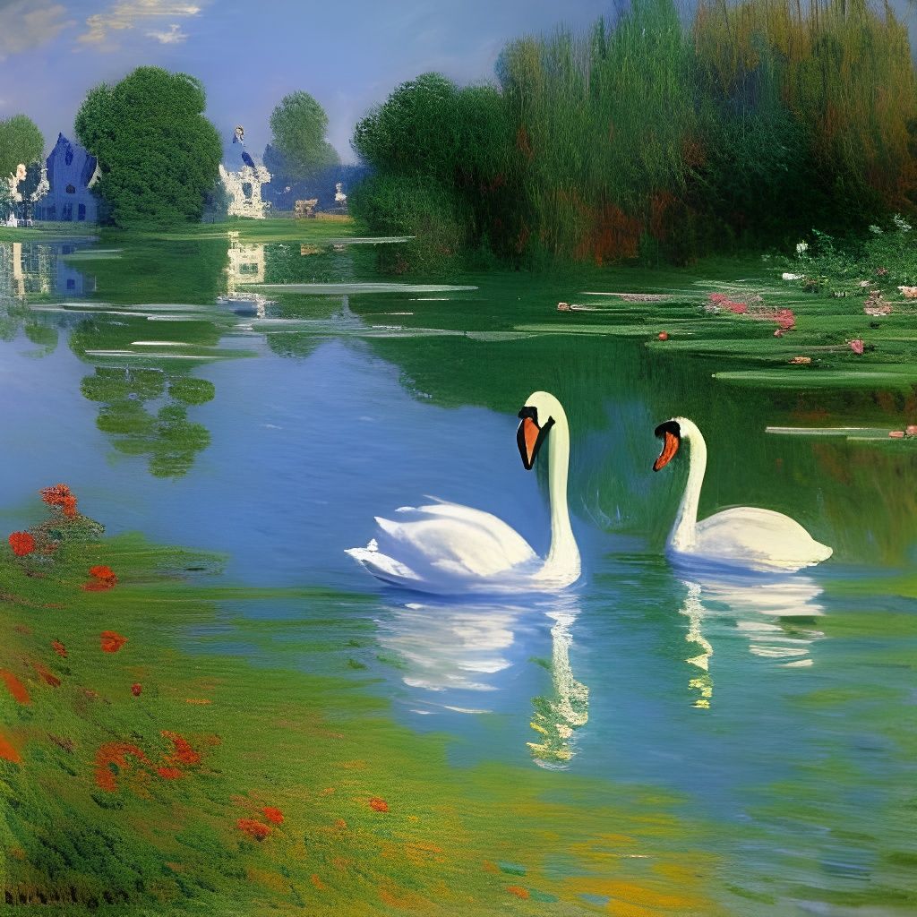 Painting of swans at a lake by Monet - AI Generated Artwork - NightCafe ...