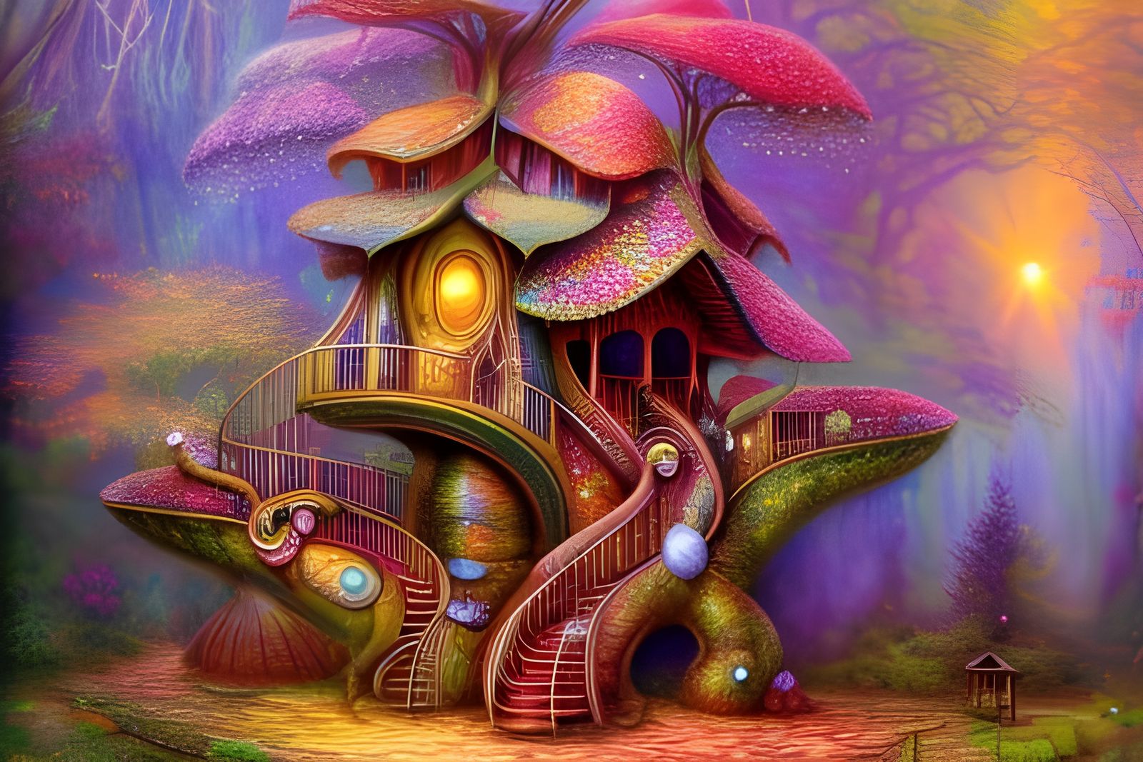 Snail shingle treehouse - AI Generated Artwork - NightCafe Creator