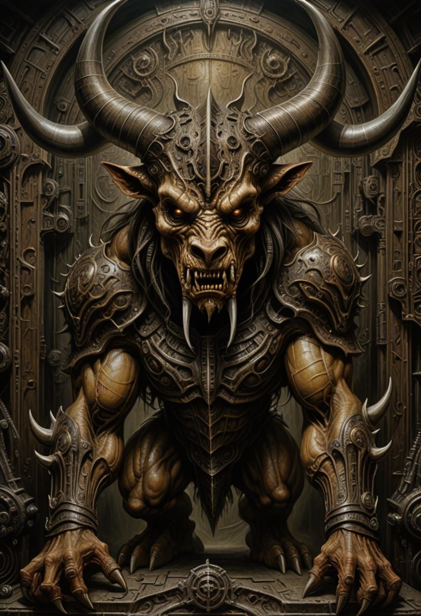 Terrifying Minotaur Oil Painting in Medieval Fanta... - AI Art