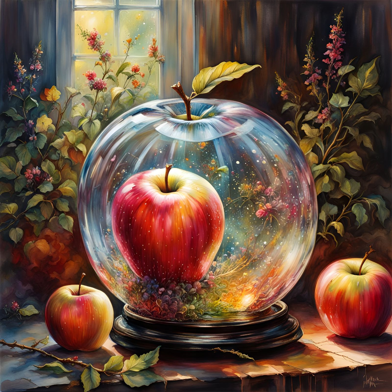 Yin, yan, Hyper realistic hyper detailed apple in an apple shaped ...