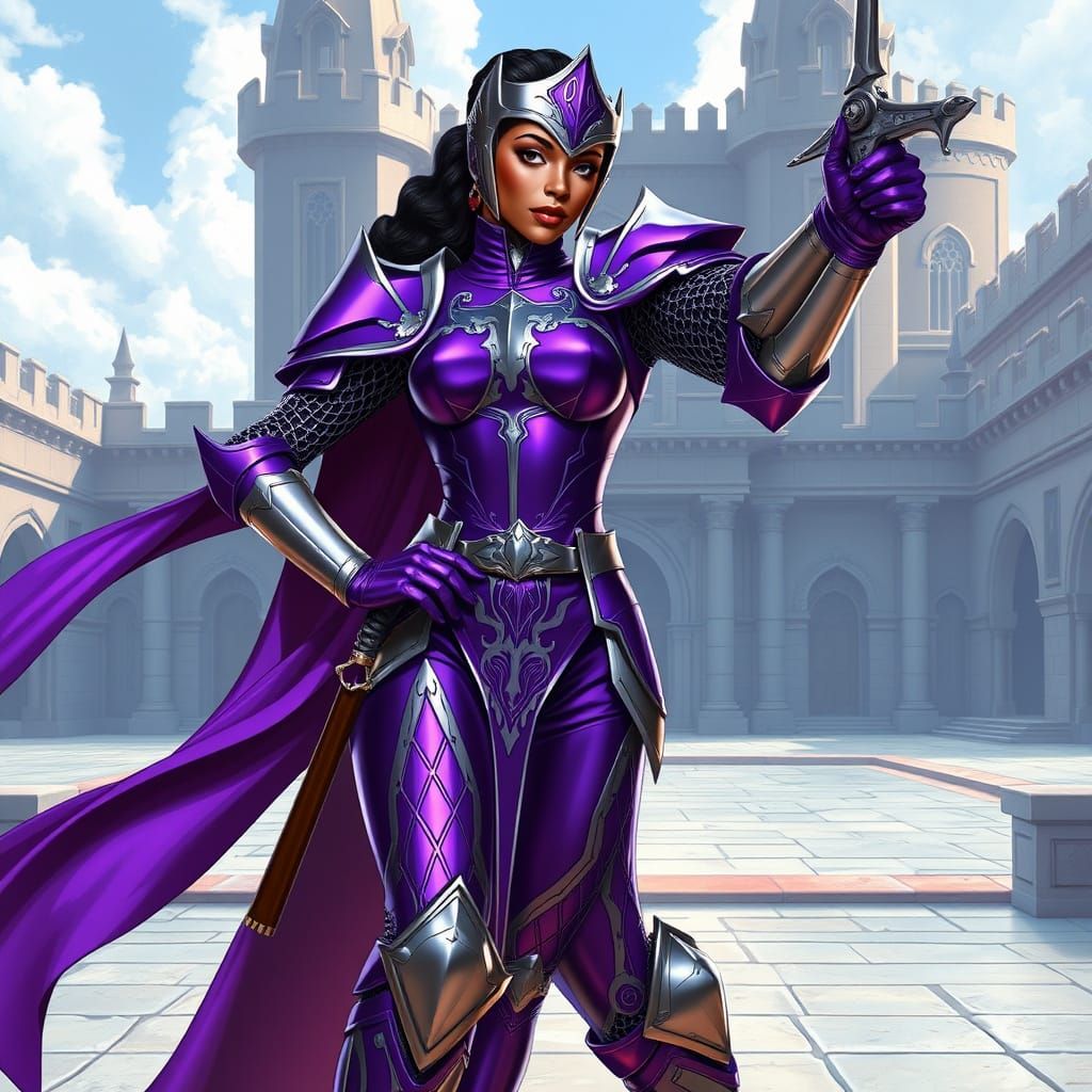 Princess Knight in Purple Armor: Digital Art - AI Art