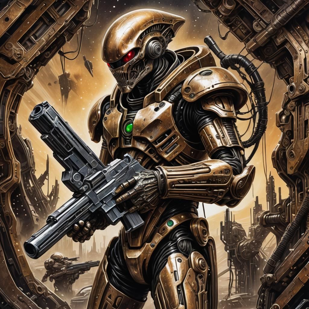 Wanted poster with sepia tones, picture of an interstellar futuristic ...