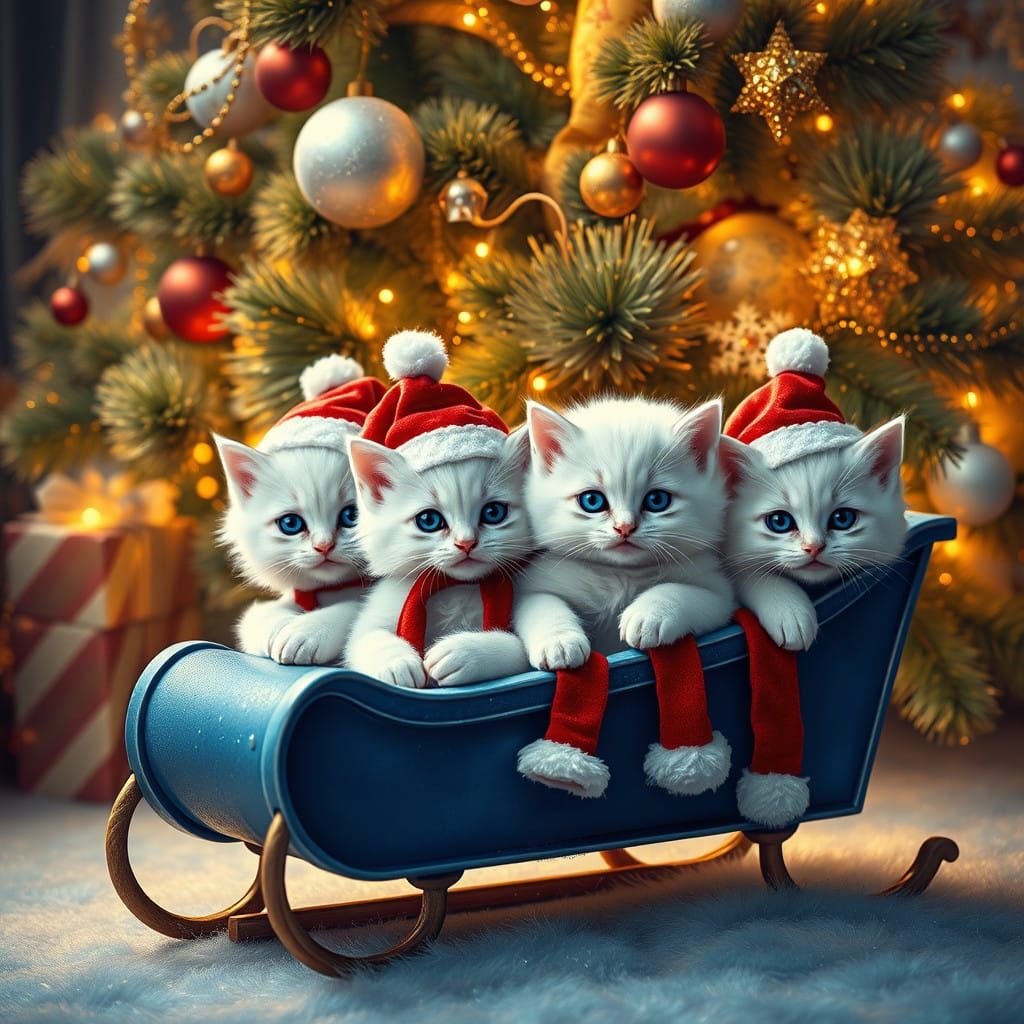 Adorable Kittens Celebrate Christmas in Vibrant Ki... - AI Art