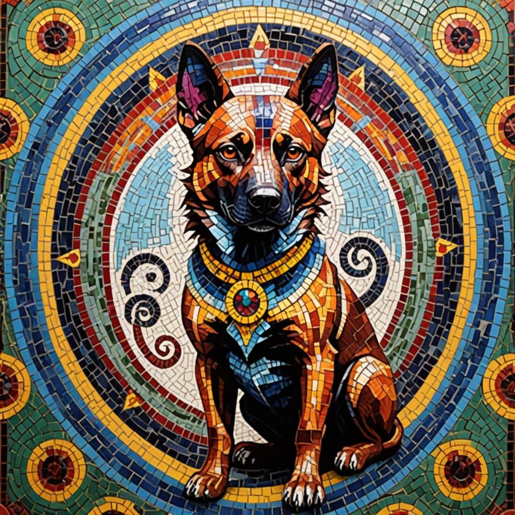 Dog Mosaic - Ethereal Hellhound Guardian in Triadic Colors