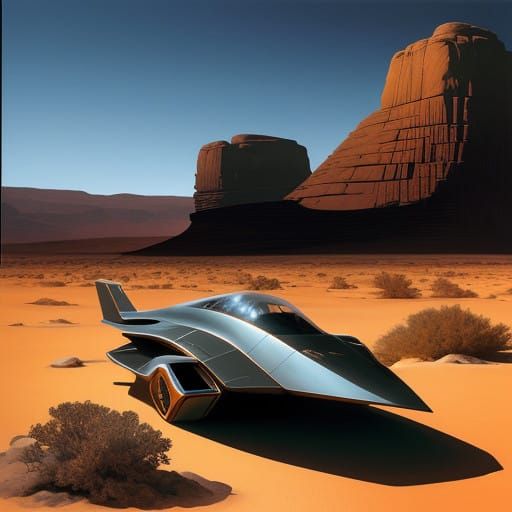 Triangular Spacecraft Hovers Above Desert Landscap... - AI Art
