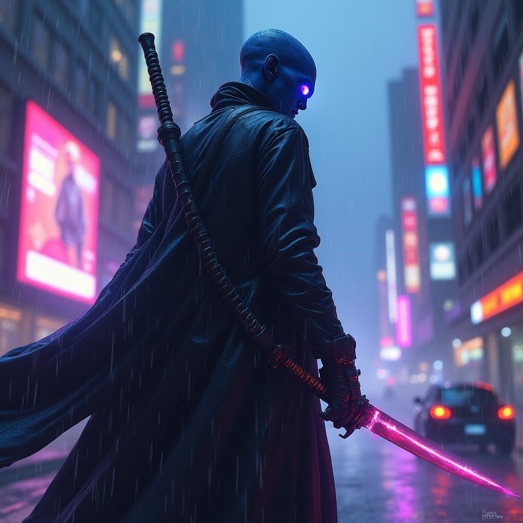 A sleek cyber-vampire assassin - Cyber-Vampire Assassin in N...