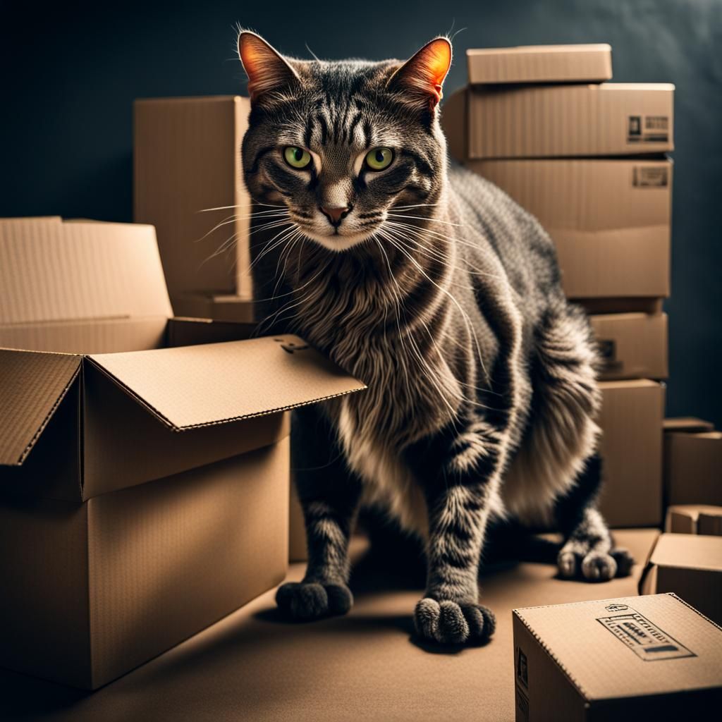 catzilla versus the cardboard box - AI Generated Artwork - NightCafe ...