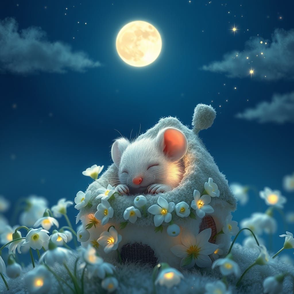 cartoon,fairy tale-night, moon, stardust a small super fluffy cute cute ...
