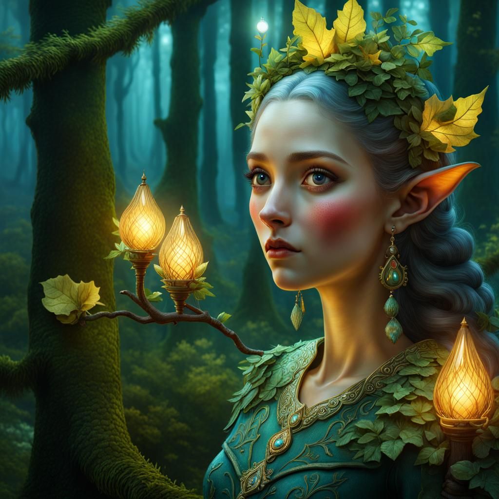 Portrait of Elf in an enchanted forest growing trees/beautiful ...
