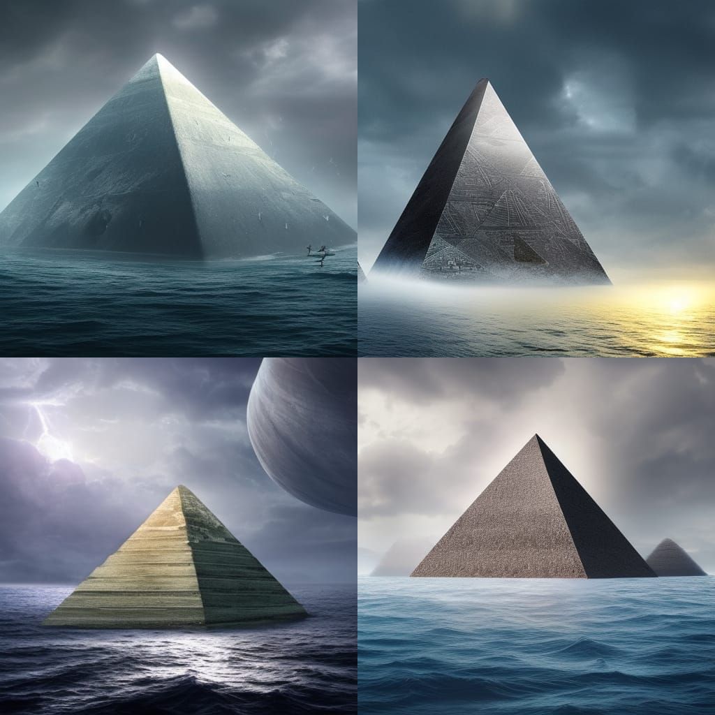 a massive pyramid in the ocean. Epic cinematic brilliant stunning ...