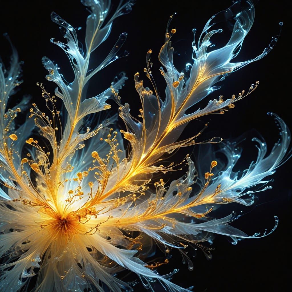 Ethereal Florid Photogram with Gilded Solar Flare - AI Art