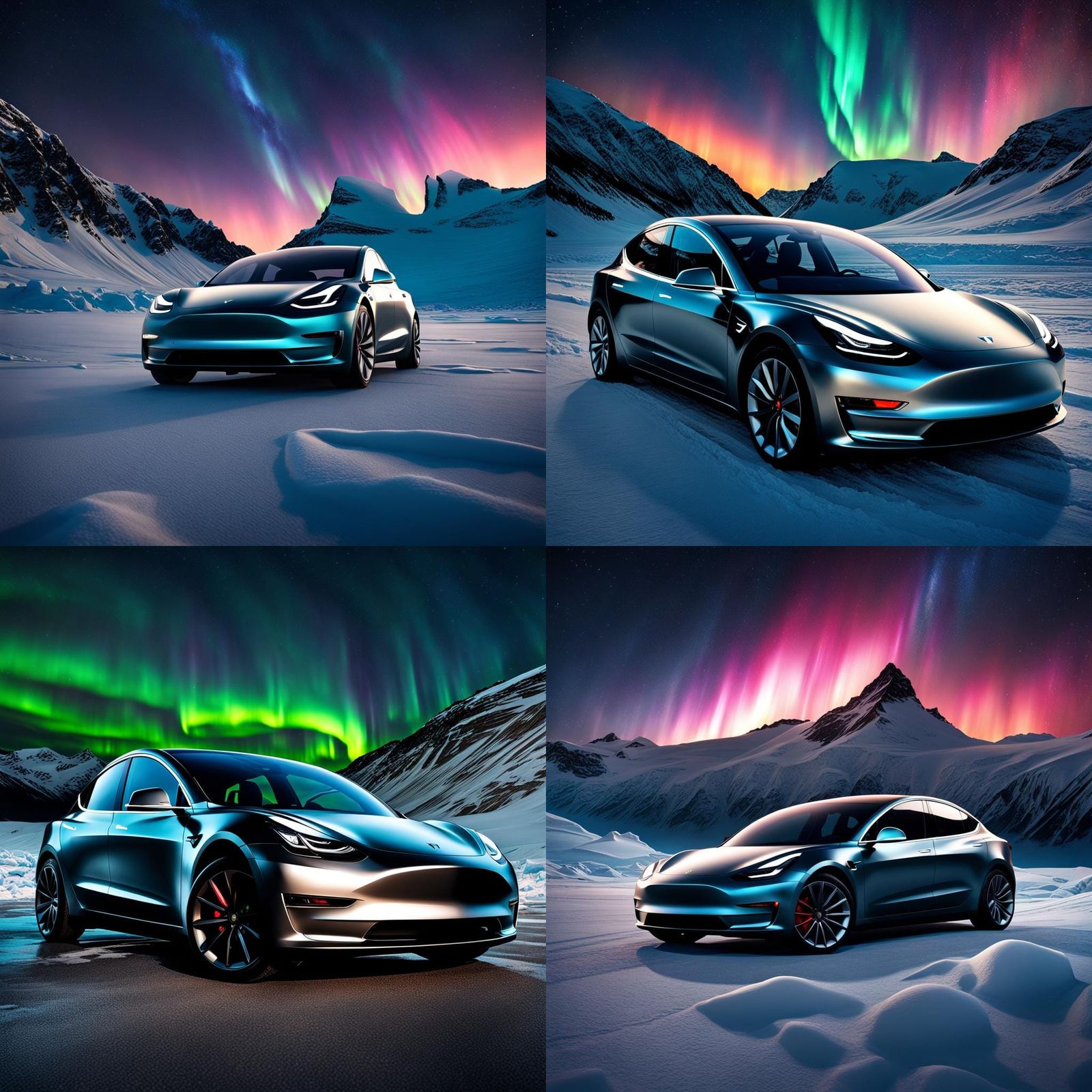 Draw a matte gray Tesla Model 3 Performance, parked on a glacier, at ...