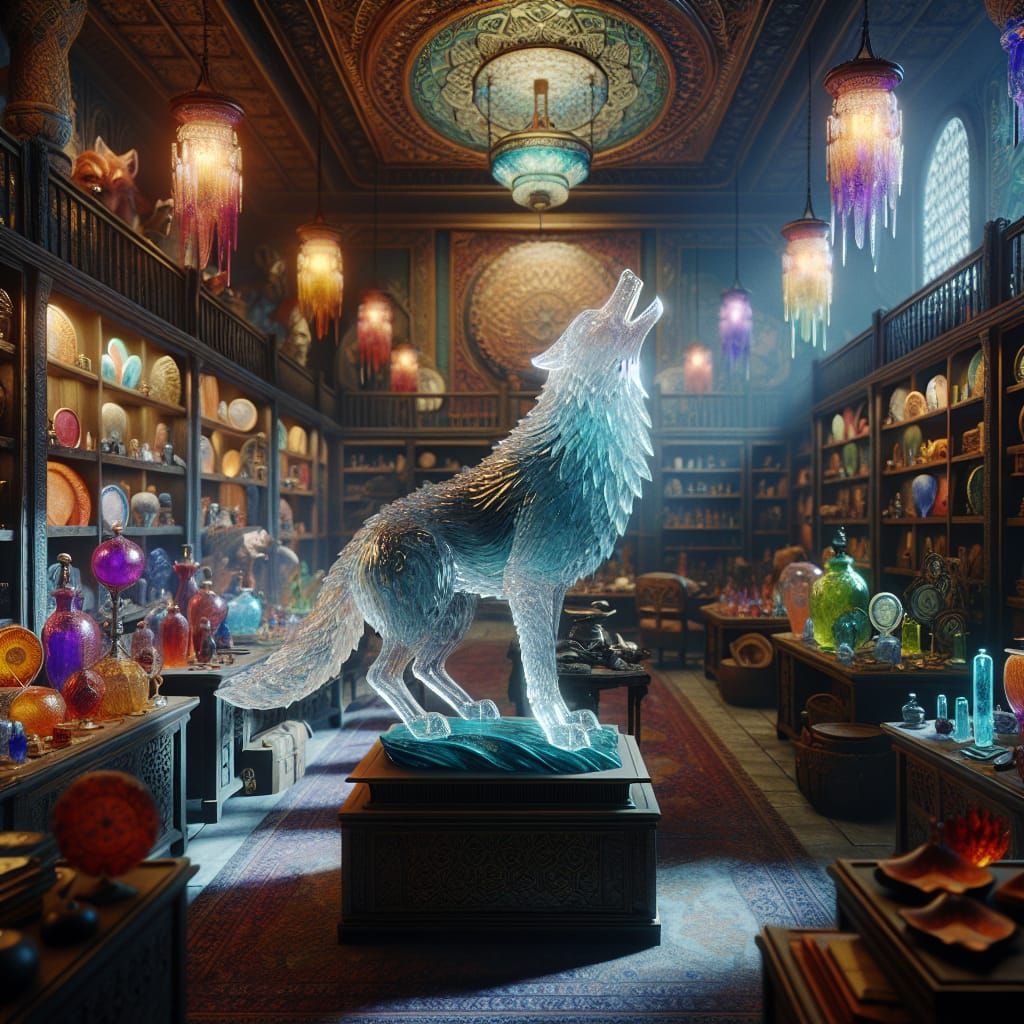 Glass wolf in a store - Glass Wolves Captivate in a Treasure...