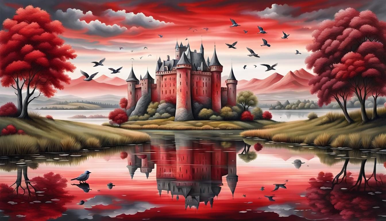 The red castle beside the lake. - AI Generated Artwork - NightCafe Creator