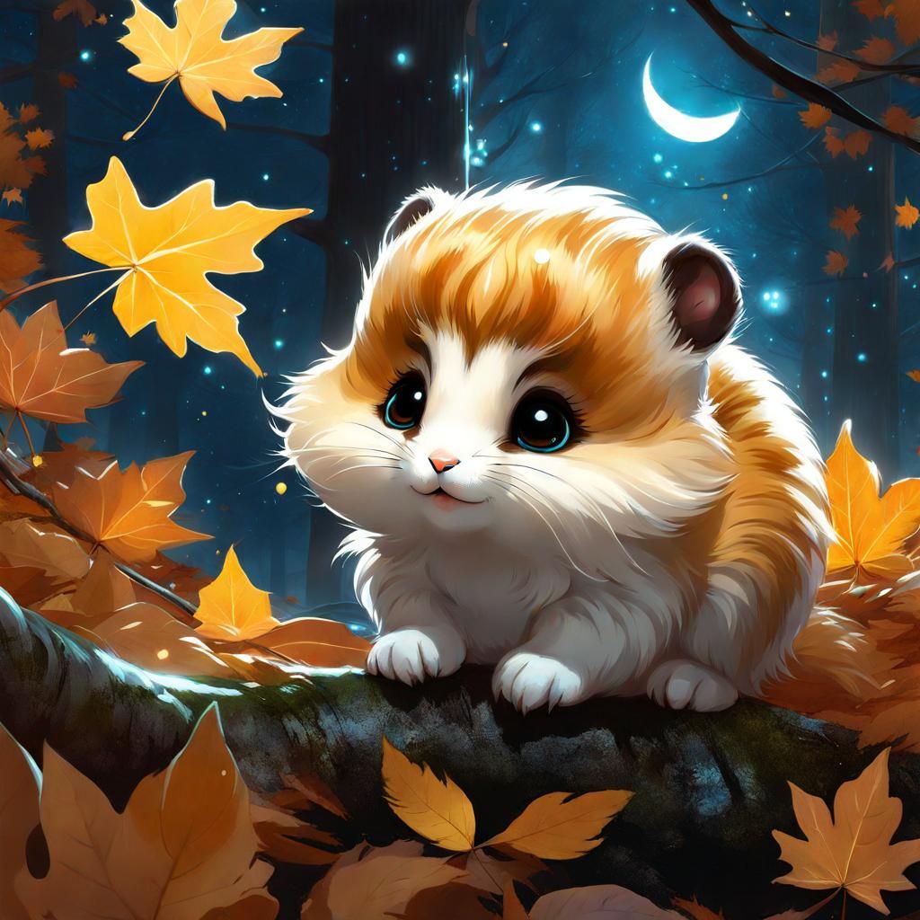 adorable cute fluffy baby chibi little baby chipmonk in forest, made as ...