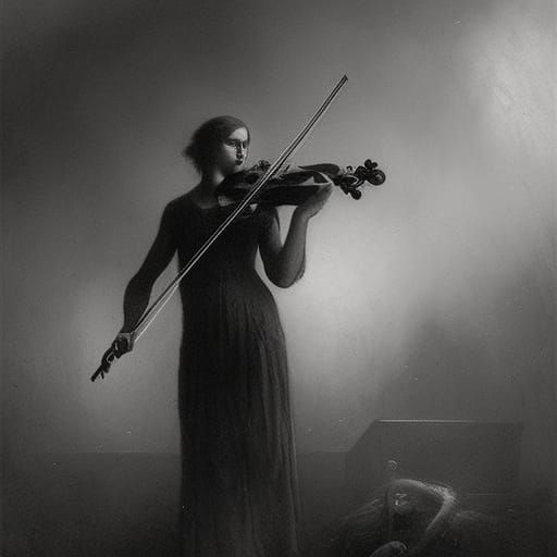 Dark Violinist - Haunting Violinist in Horror Engraving Styl...