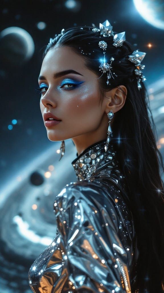 Stunning Futuristic Goddess with Celestial Backgro... - AI Art