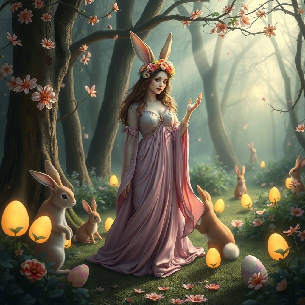 Ethereal Easter Goddess in Art Nouveau Whimsy - AI Art