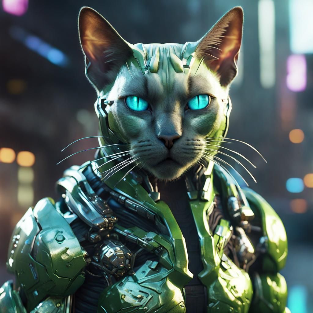 Siamese Cat as Hulk in Cyberpunk armor - AI Generated Artwork ...