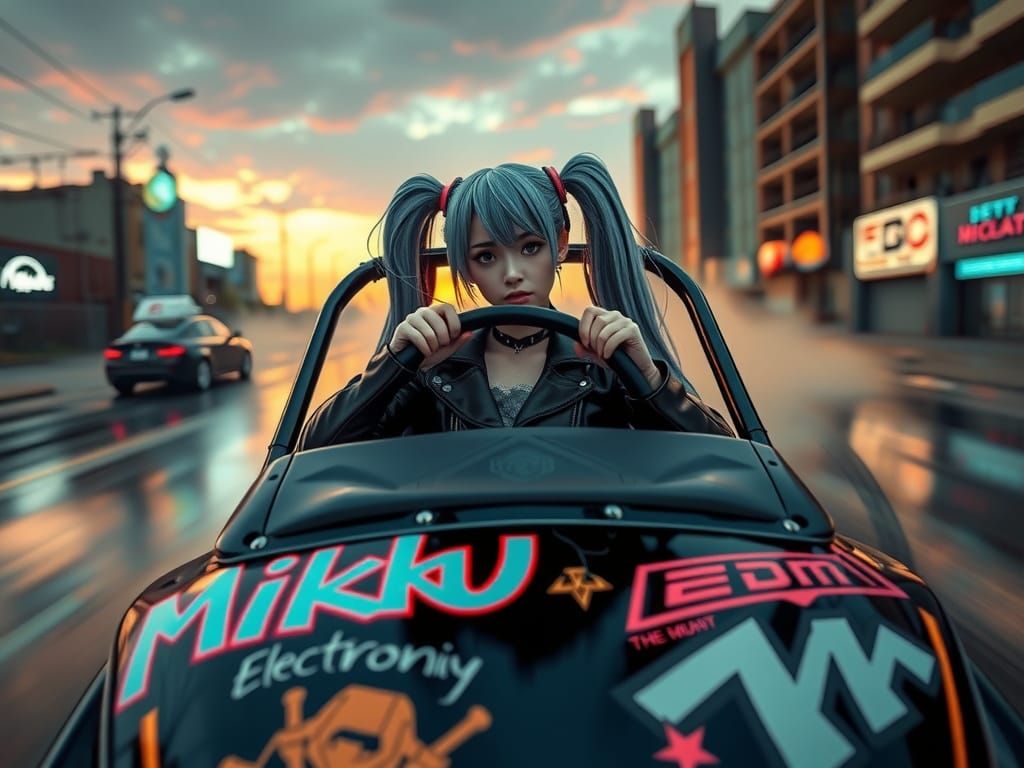 Hatsune Miku - Sleek Cyberpunk Miku Rides Dune Buggy through...