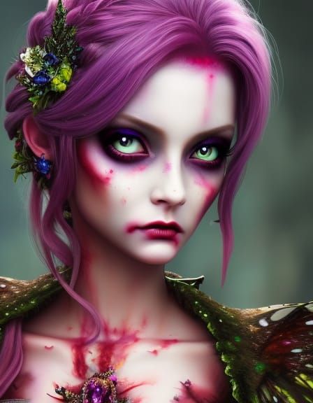 beautiful detailed photorealistic painting of a zombie fairy princess ...