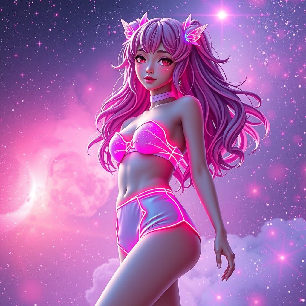 galactic girl pink - Galactic Princess in Neon Galaxy
