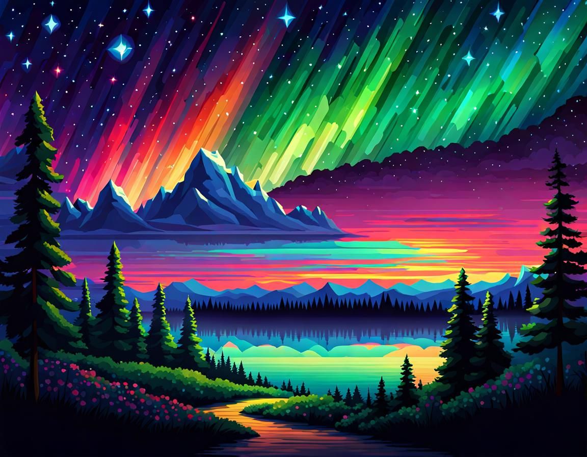 Night Aurora Pixel Art - AI Generated Artwork - NightCafe Creator
