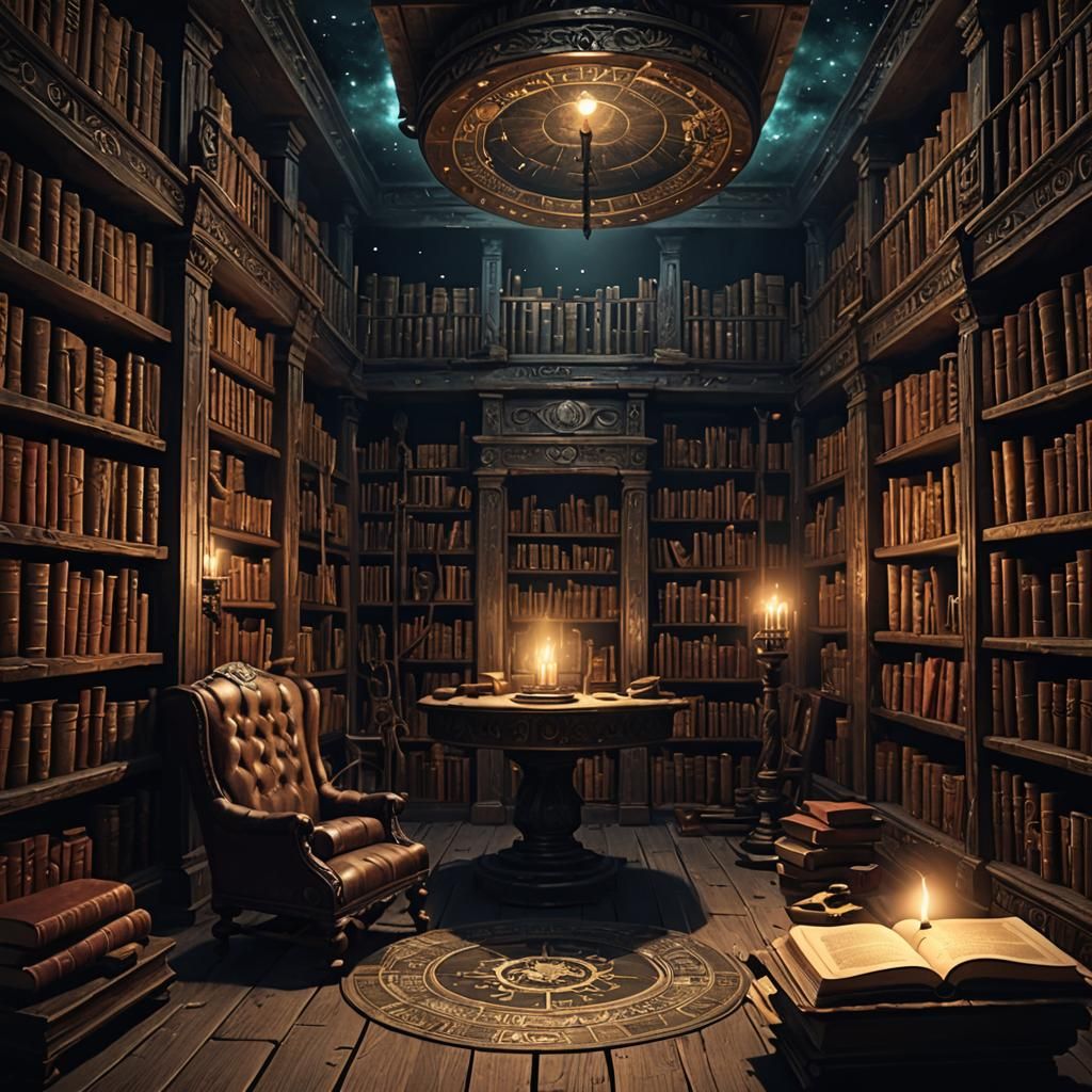ancient levitating magic library horror themed - AI Generated Artwork ...