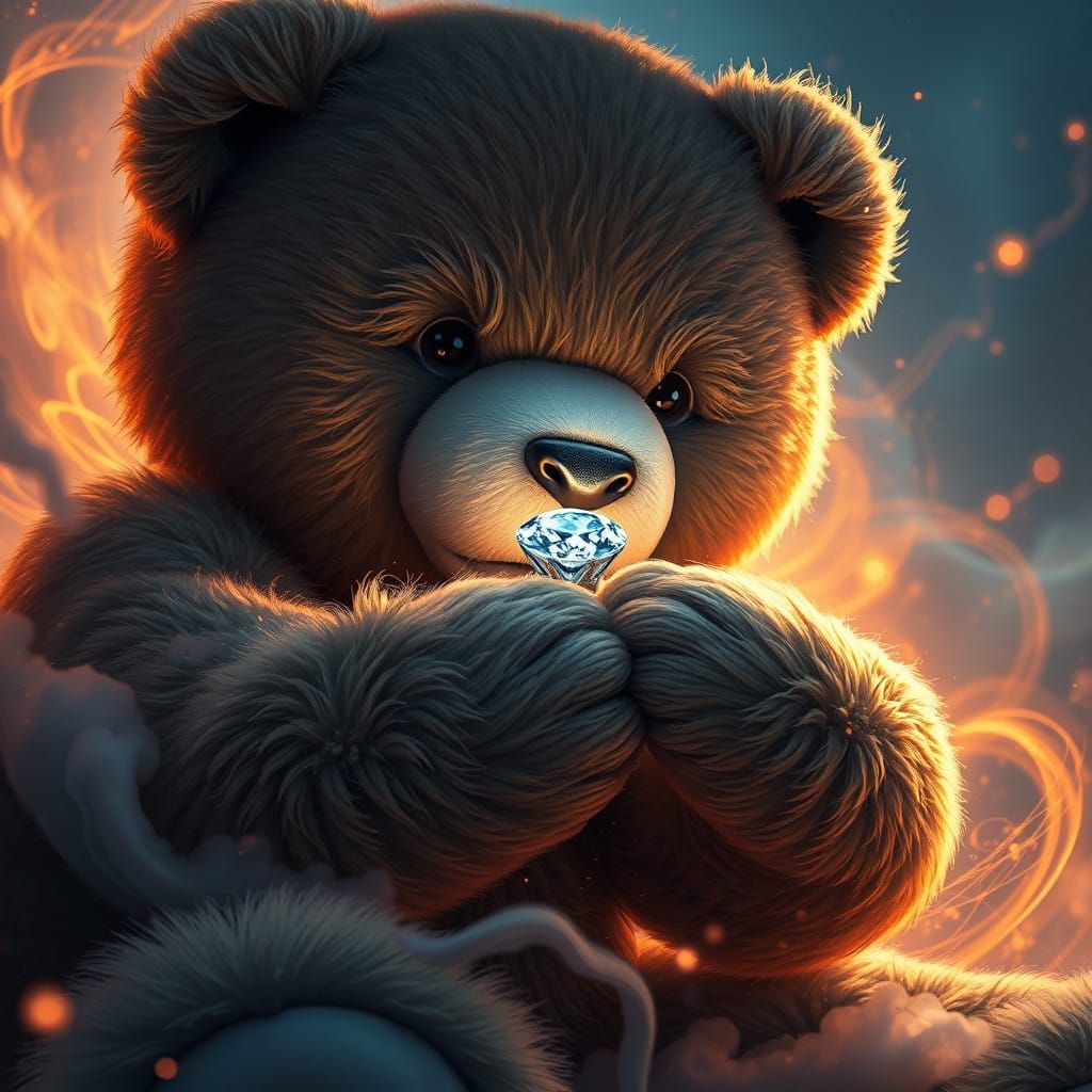 Colossal Teddy Bear Adorns Diamond Ring in Vibrant... - AI Art