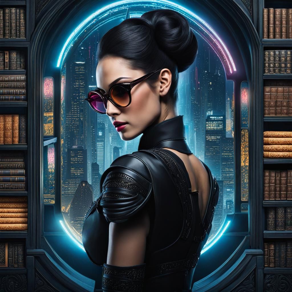 A librarian woman of the future: "pay your dues, and I will transfer ...