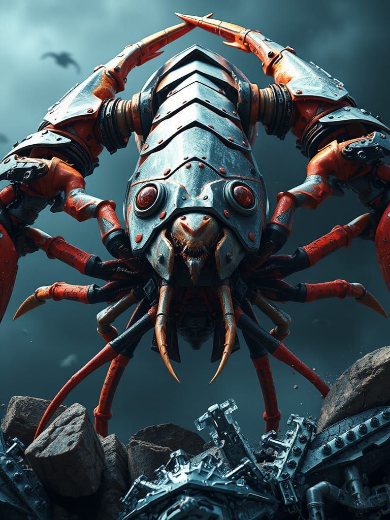 Giant Robot Lobster: Detailed Matte Painting - AI Art
