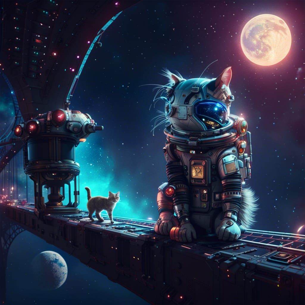 Cat maintenance in space - AI Generated Artwork - NightCafe Creator