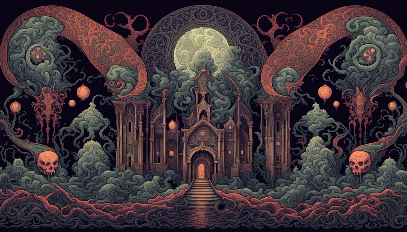 The Reactionair in pixel art. horror, eerie, mystic, sinister, fractal ...