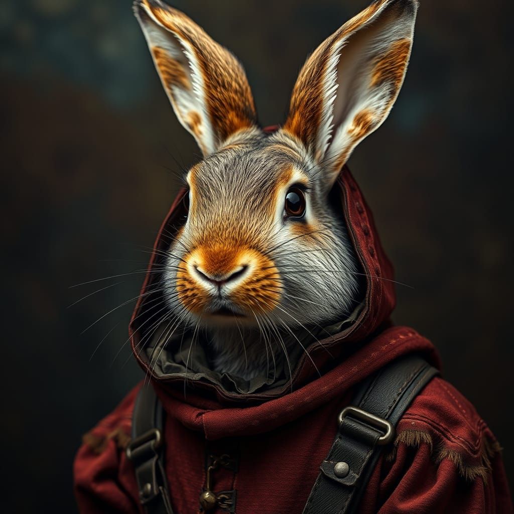 Brown Rabbit in Vintage Medieval Attire, Hyperreal... - AI Art
