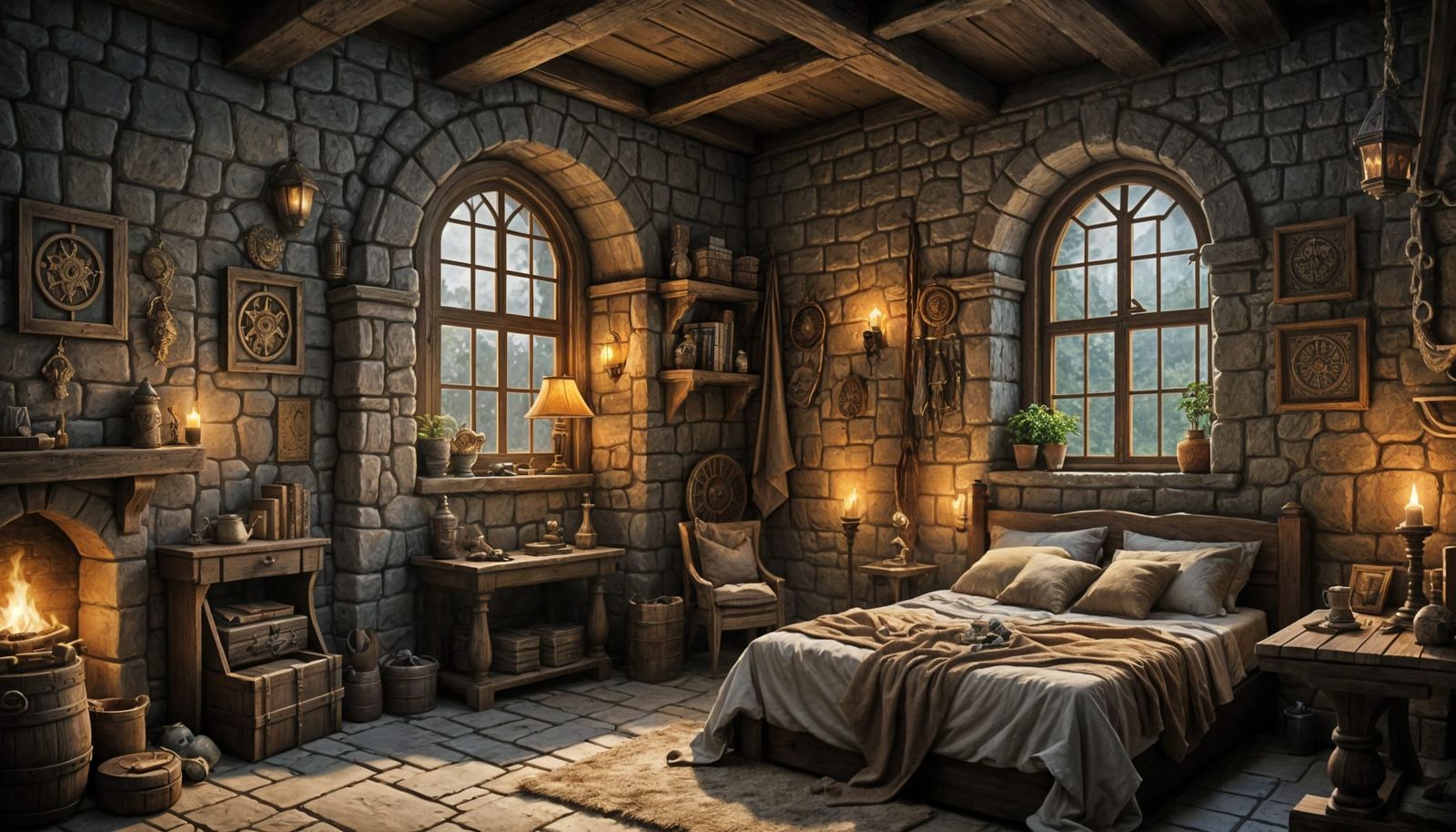 Fantasy Art of a Cozy Dungeon Bedroom - AI Art