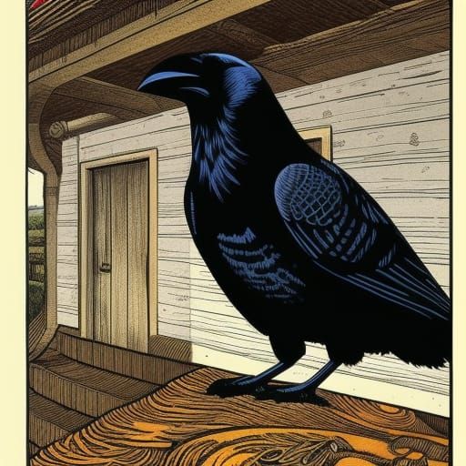 A raven in the style of an Eric Ravilious woodcut - AI Generated ...