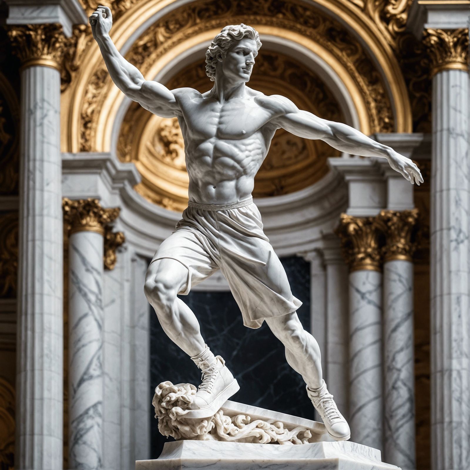 Male statue of a iceskater, marble looking, made of marble, chiseled ...