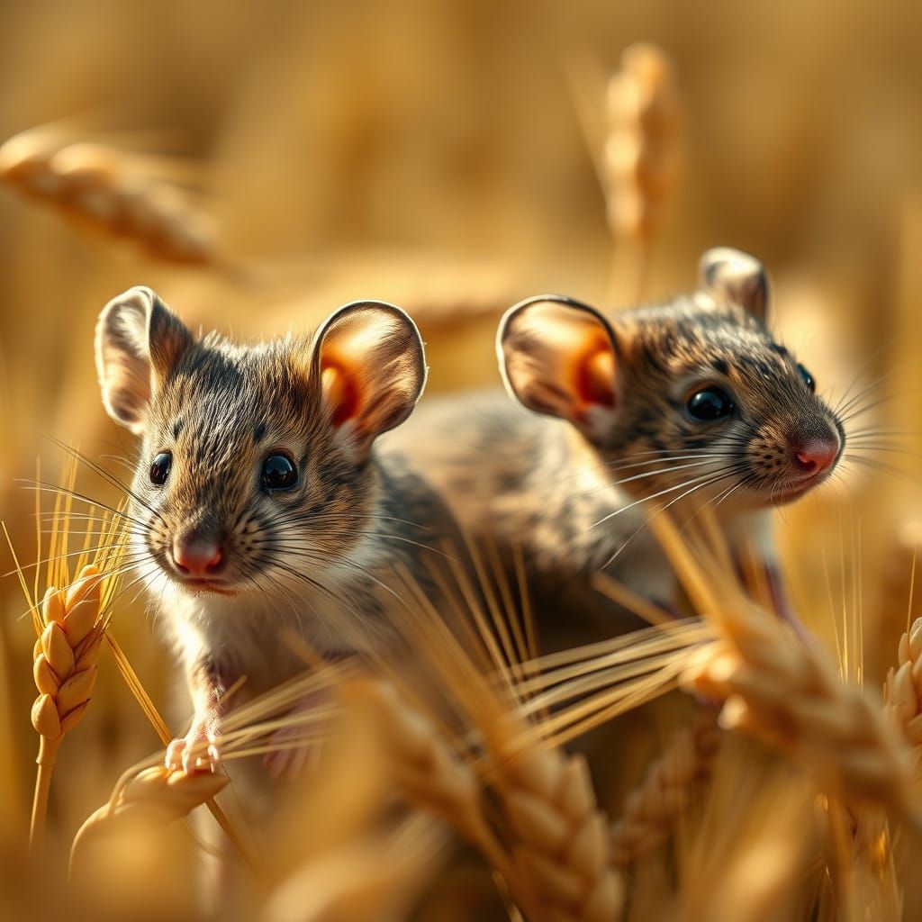 Mice - Adorable Mice in Golden Wheat Field