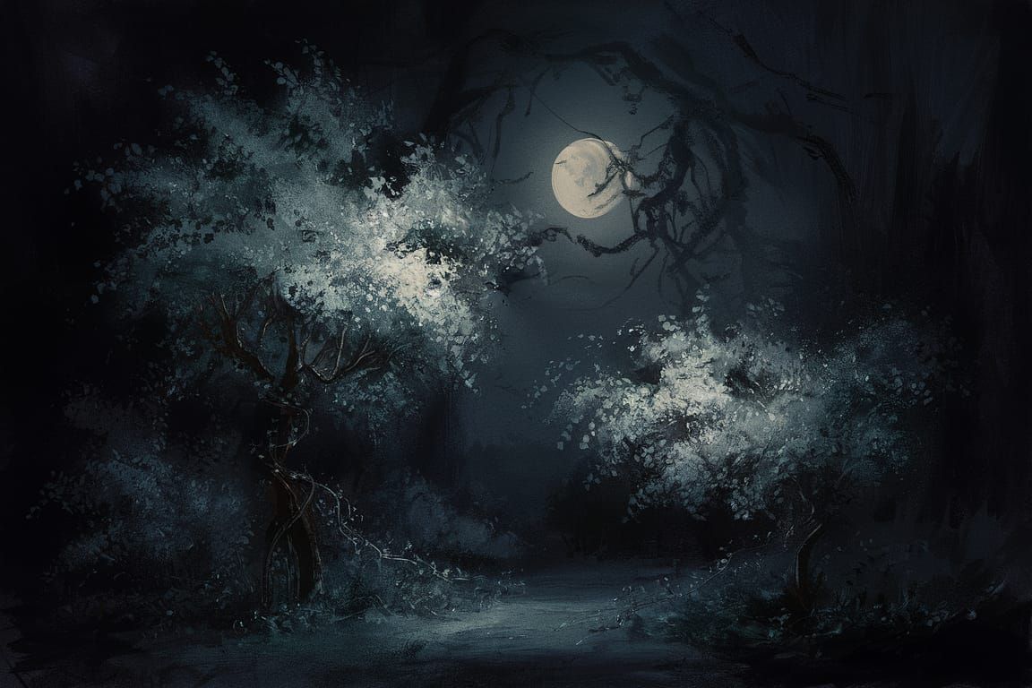 Moonlit - Ethereal Moonlit Forest in Impressionist Style