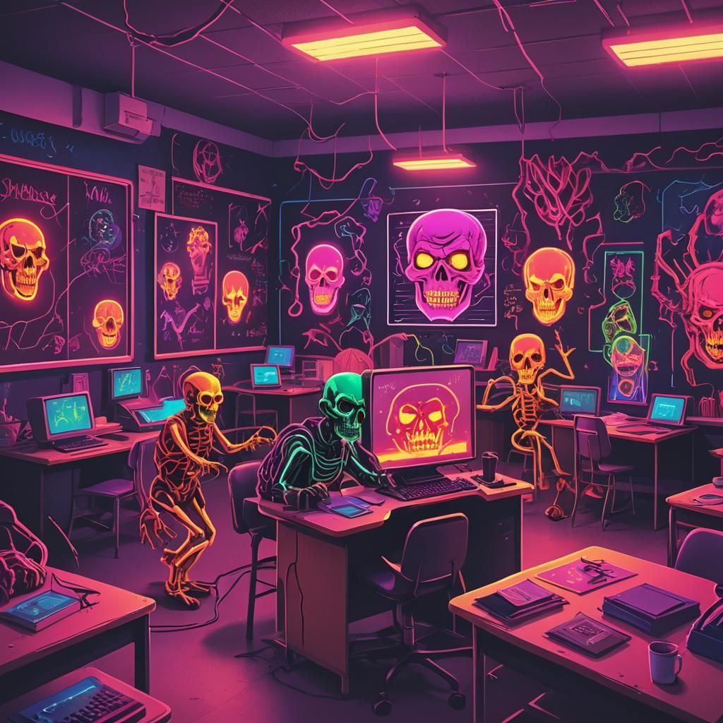 Glowing neon horror in third grade classroom - AI Generated Artwork ...