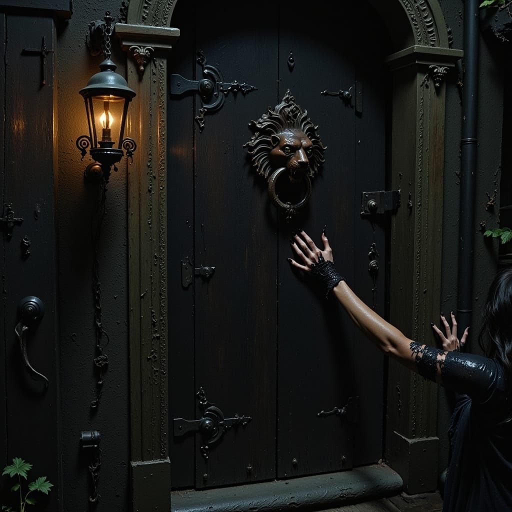 Surreal Dark Door with a Woman's Clawed Hand - AI Art