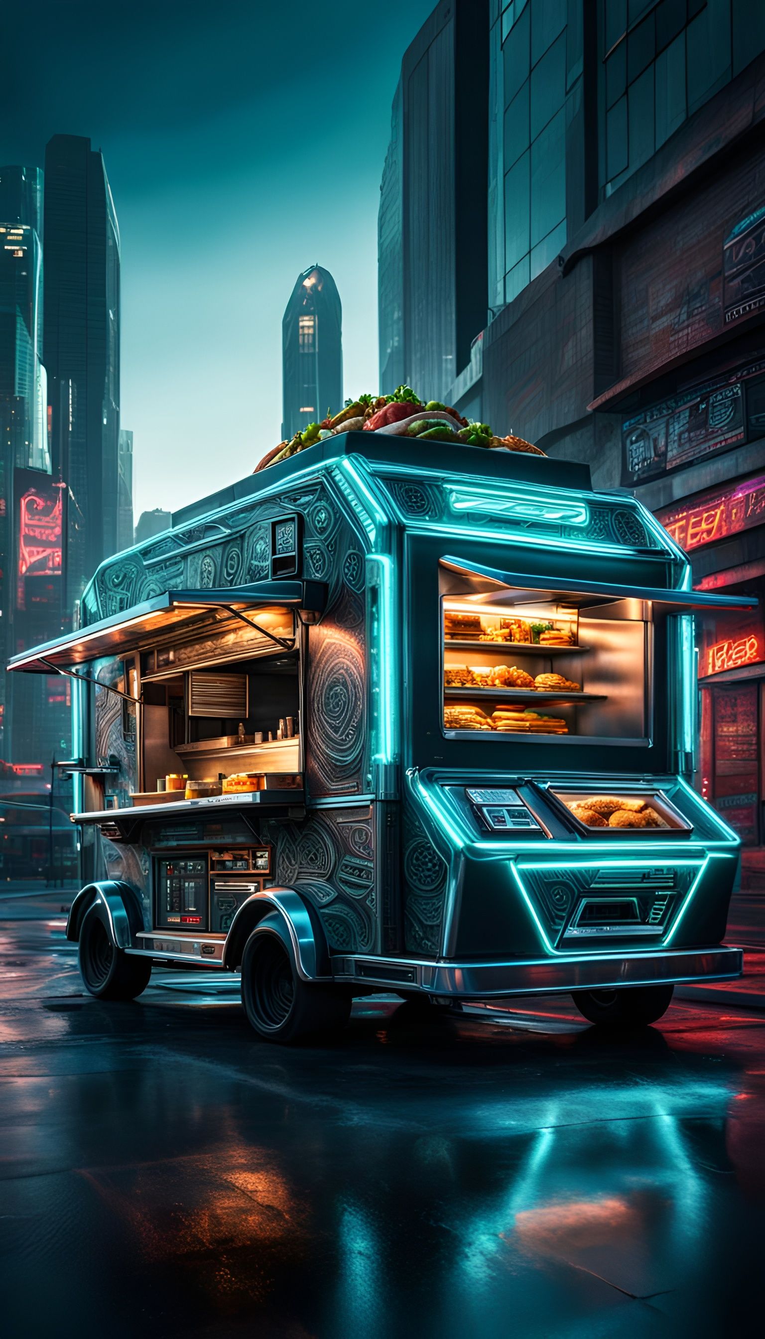 Futuristic Cyberpunk taco truck - AI Generated Artwork - NightCafe Creator