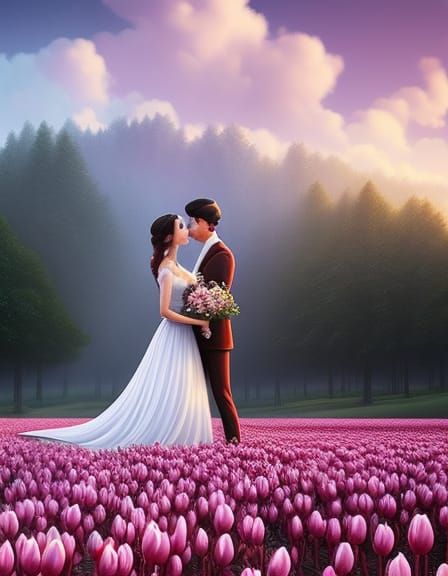 Two Lips Meet in the Tulips - AI Generated Artwork - NightCafe Creator