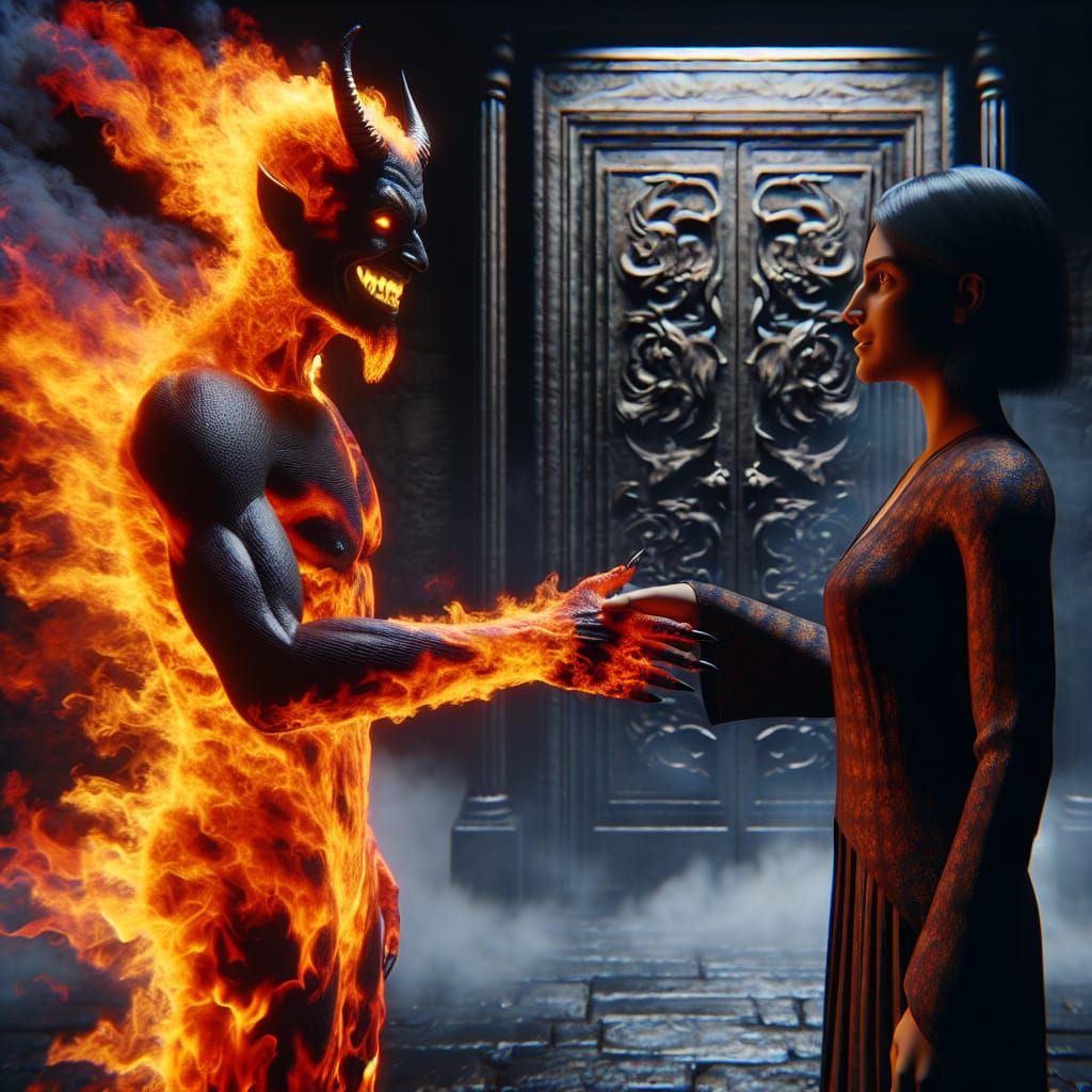 A captivating scene featuring a person engulfed in flames, shaking ...