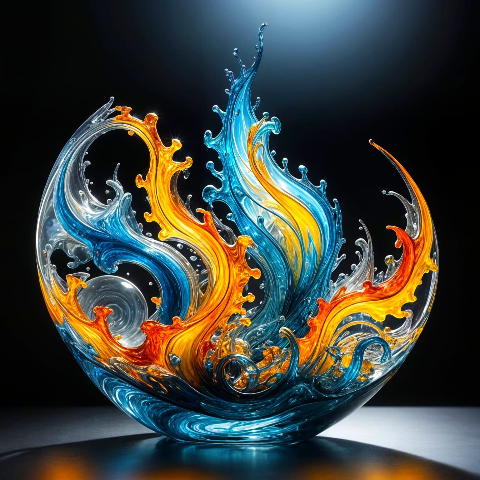 Elemental Waves - Glass Masterpiece of Elemental Harmony