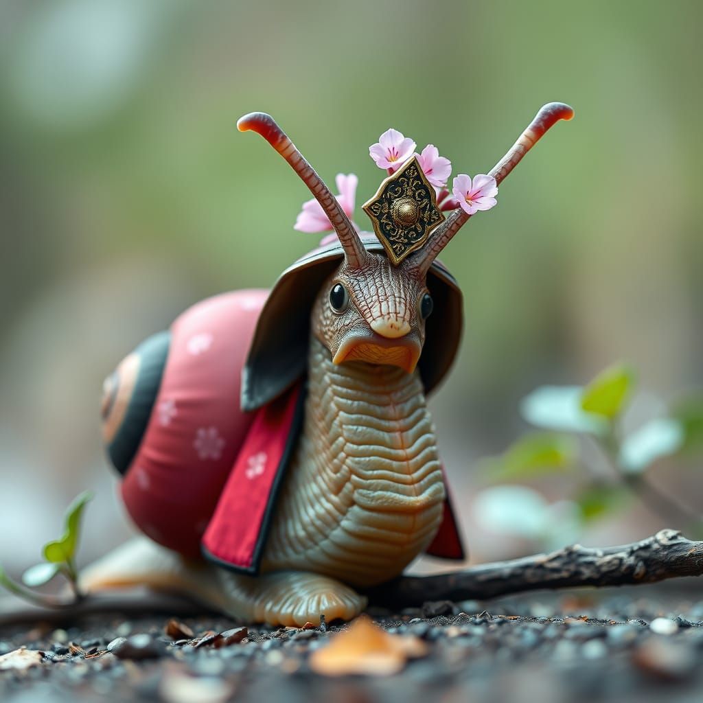 Samurai Snail - Surreal Samurai Snail in Traditional Japanes...