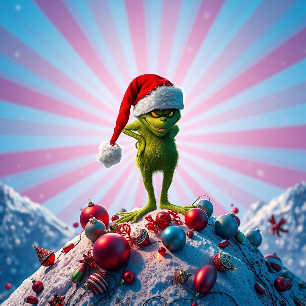 The Grinch's Christmas Ruin in Vibrant, 3D Style - AI Art