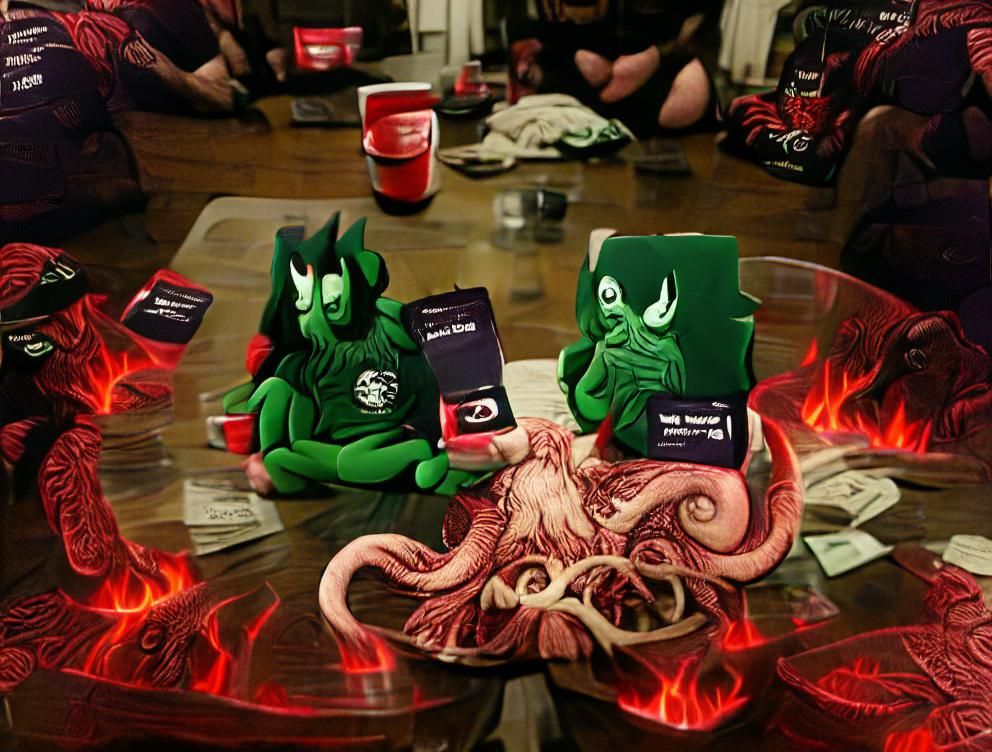 Cthulu and Satan playing Cards against Humanity - AI Generated Artwork ...